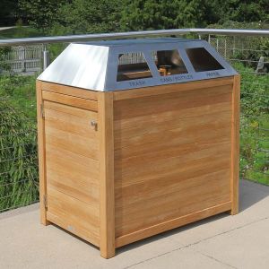 Teak Trash Receptacles - Outdoor Wooden Garbage and Recycling Bins