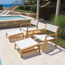 Teak Wood Outdoor Lounge Chair – Summit Stacking Lounge Chair in Cloud